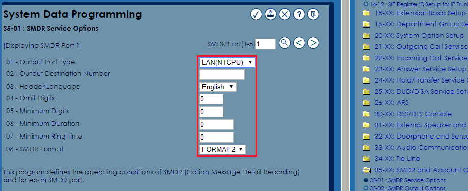 NEC Aspire (Format2,Date) - Параметры соединения и формат данных SMDR/CDR